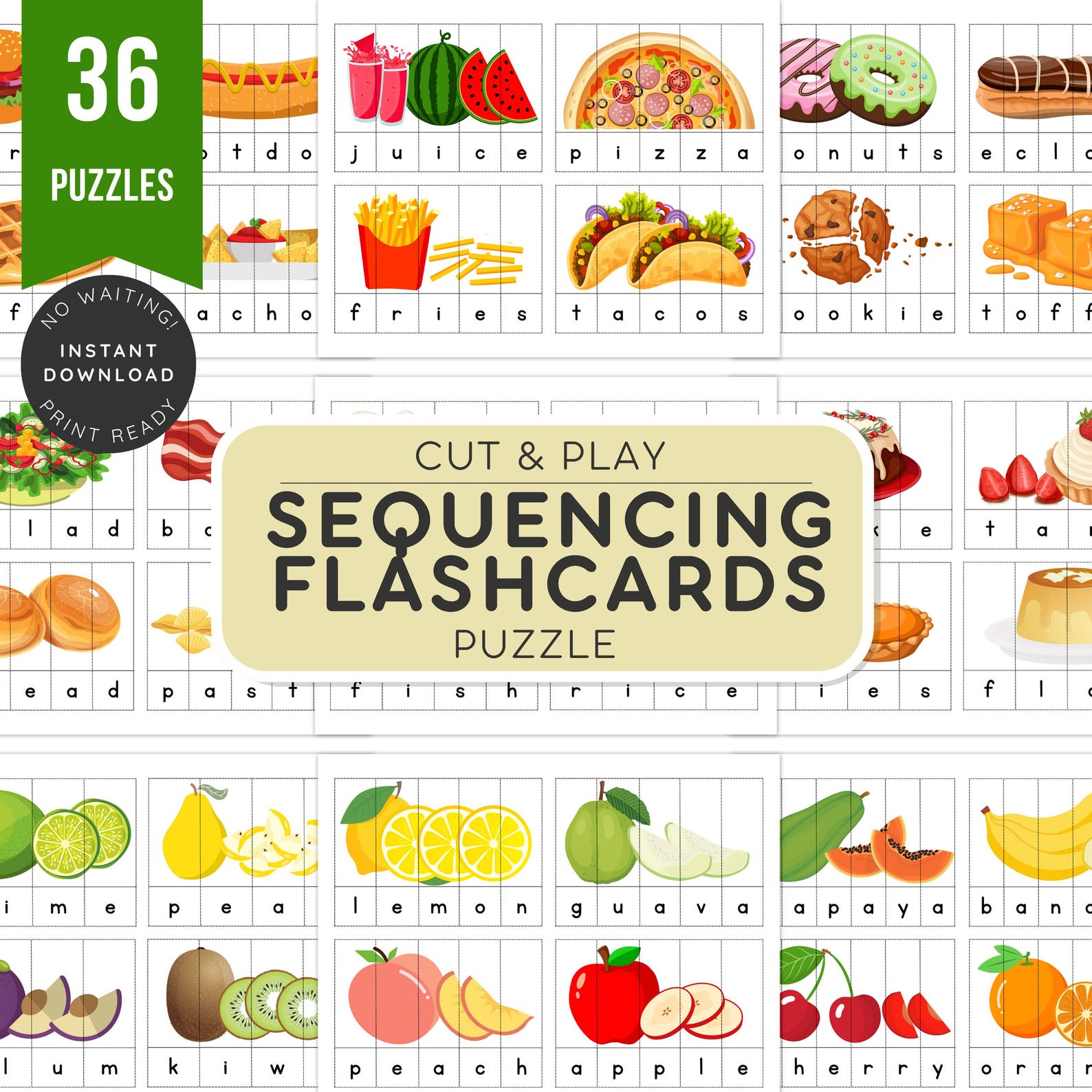 36 Sequencing Puzzles | Food Flashcards | Sequence Cut and Play Early ...