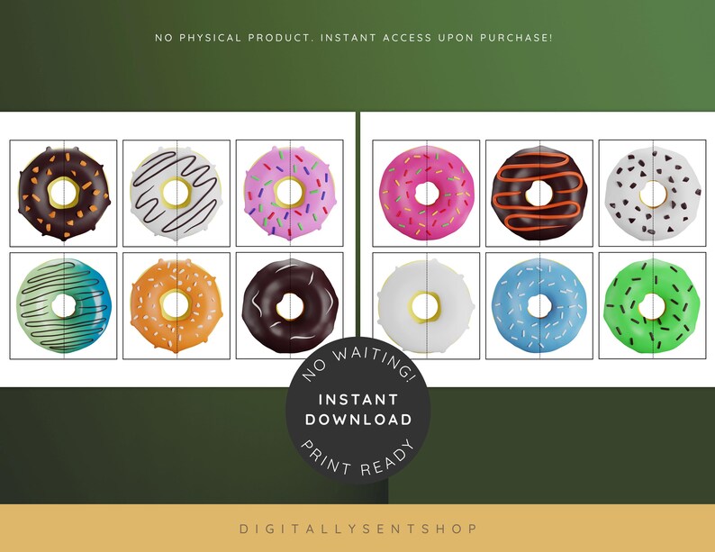 Printable Donuts Matching Game – 36 Toddler Puzzle, Preschool Binder ...