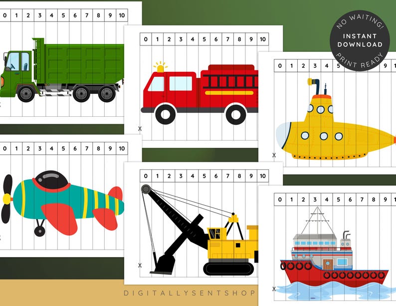 50 Pages Transportation Number Puzzle | Early Learning Sequencing ...