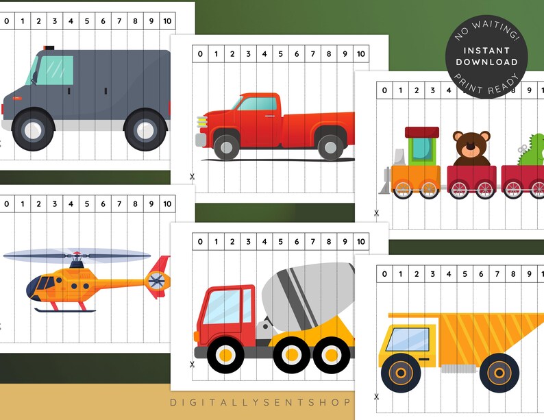 50 Pages Transportation Number Puzzle | Early Learning Sequencing ...