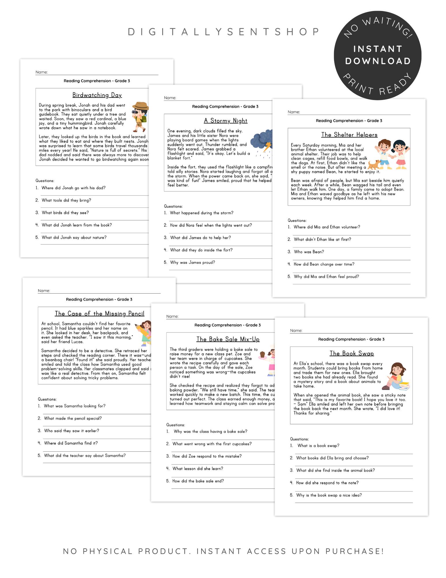 Reading Comprehension Grade 3 Set 1 | 25 Short Stories for Kids ...