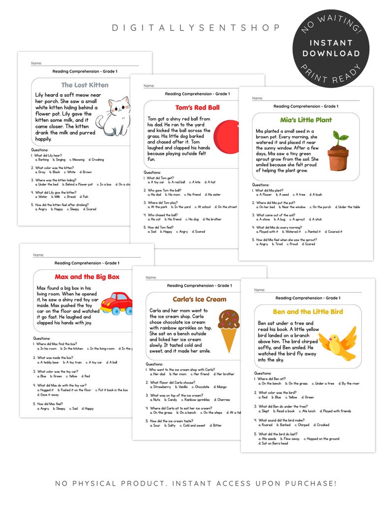 125 Short Stories for Grade 1 | Reading Comprehension Bundle PDF & PNG ...