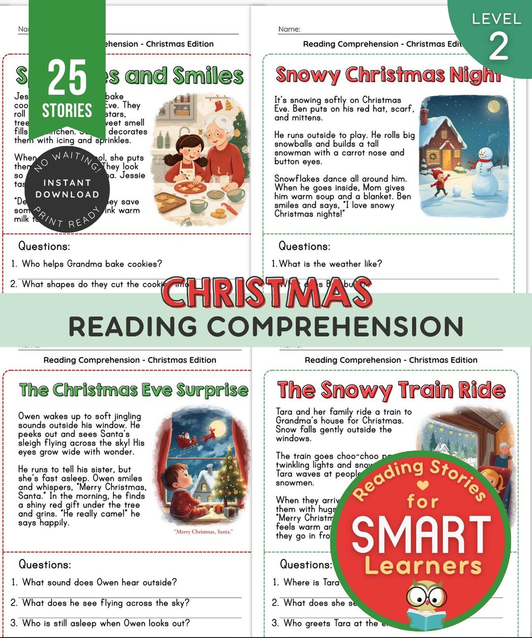 Christmas Reading Comprehension | 25 Short Xmas Stories | Reading ...