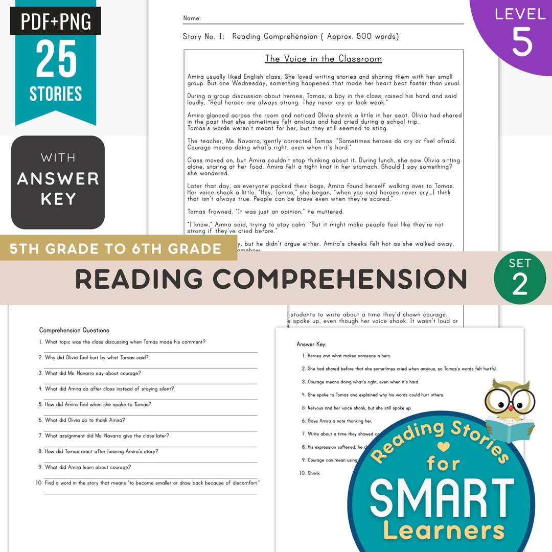 6th Grade Reading Comprehension Stories: Homeschool PDF Worksheets - Etsy