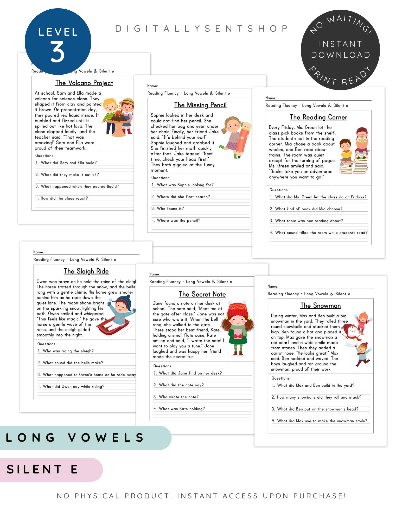 Reading Comprehension Grade 2 Set 5 | 25 Long Vowels & Silent E ...