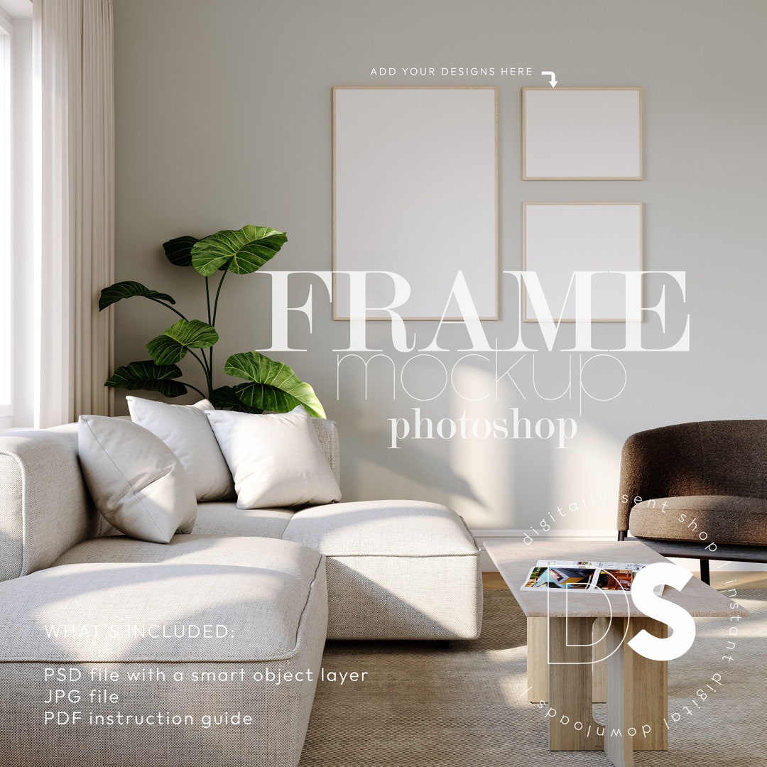 Three Frames Mockup, Square Frame Mockup, Editable Frame Mockup, Wood ...
