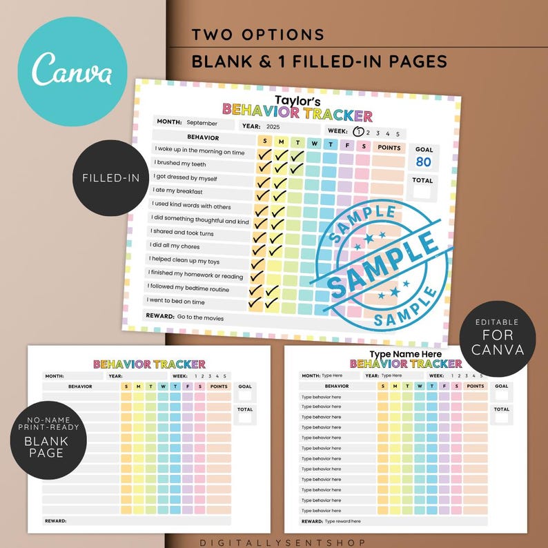 Printable & Editable Behavior Chart for Kids | Kids Reward Chart ...