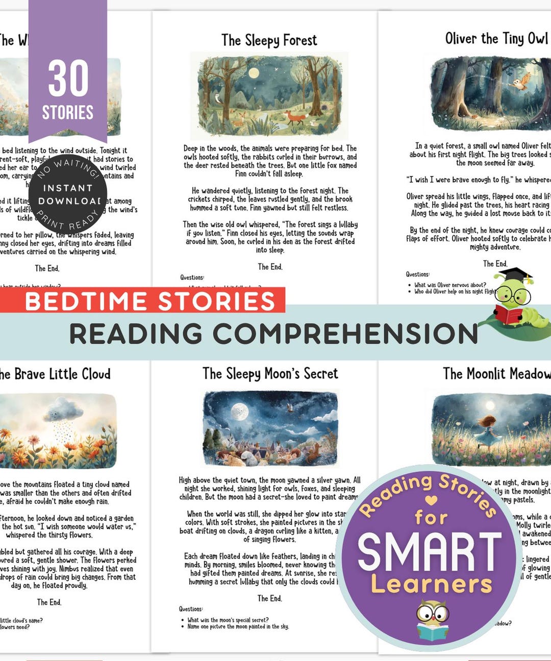 Bedtime Stories Reading Comprehension Worksheet, Short Stories for ...
