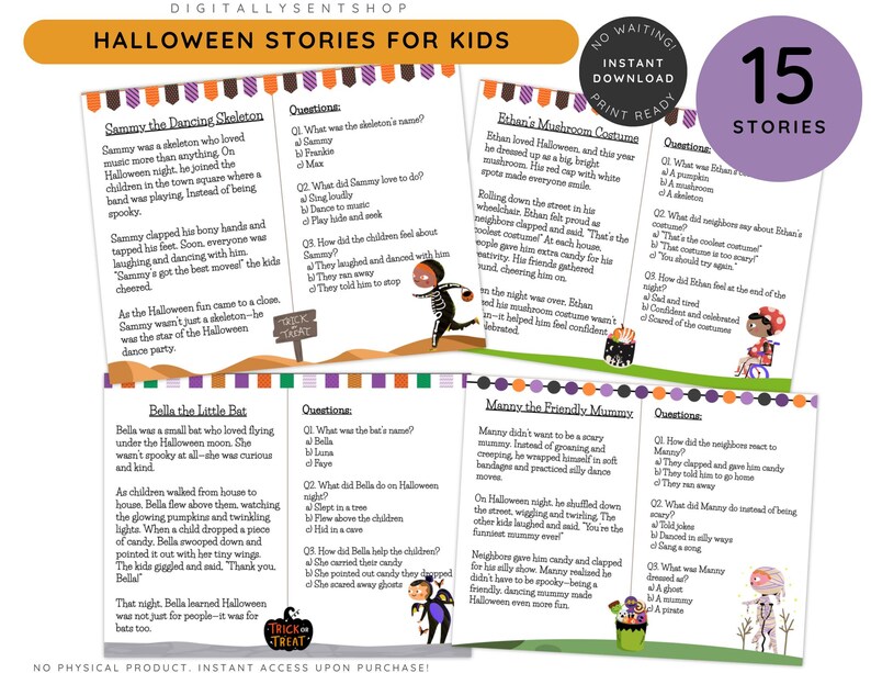 Reading Comprehension Halloween Stories for Kids | 25 Short Stories for ...