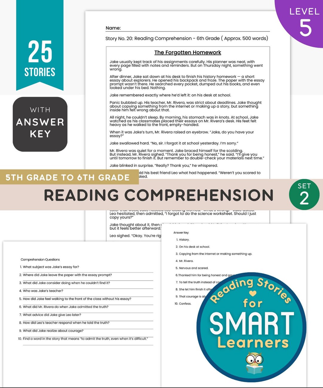 Reading Comprehension Grade 6 Set 2 | 25 Stories With Questions ...