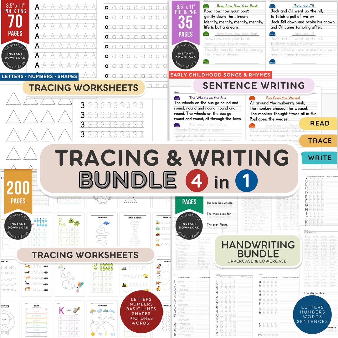 Preschool & Kindergarten Tracing Handwriting Bundle | 4 Workbooks PDF ...
