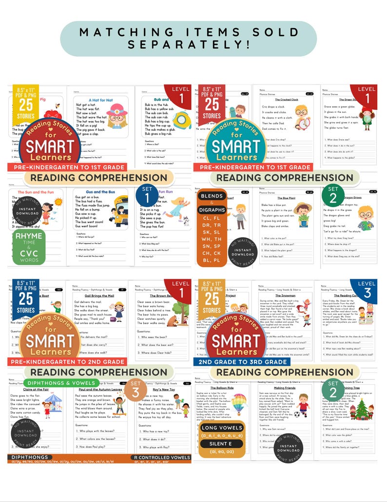 Reading Comprehension Preschool & Kindergarten Set 1 | 25 CVC Words ...