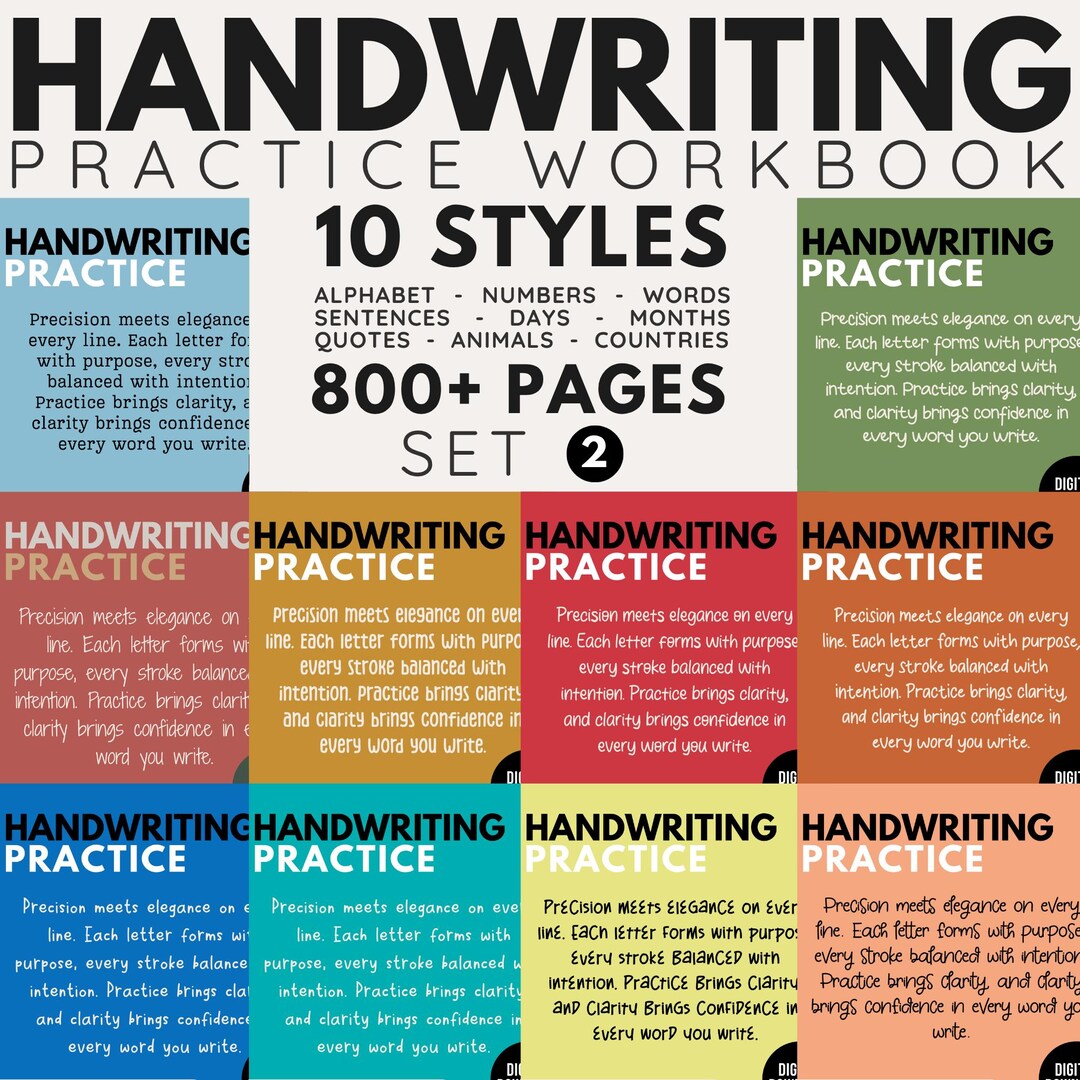 SET 2 Complete Handwriting Practice Bundle With 10 Unique Styles and 3 ...