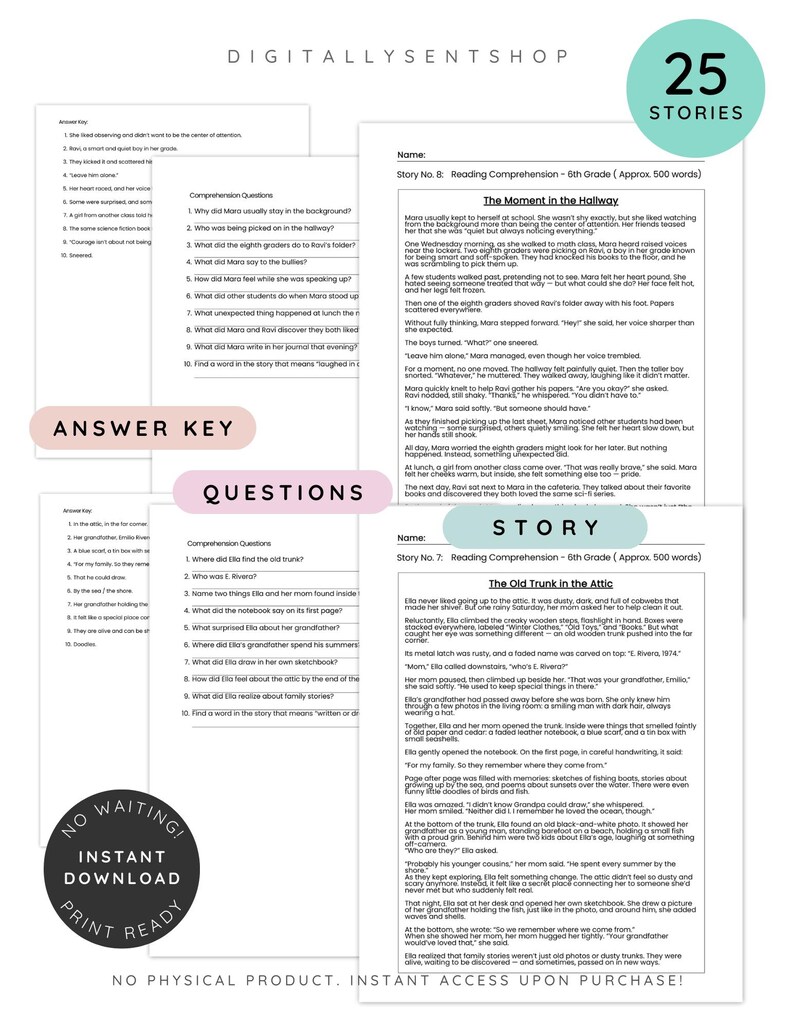 Reading Comprehension Grade 6 Set 2 | 25 Stories With Questions & Answer Key | Reading Practice ...