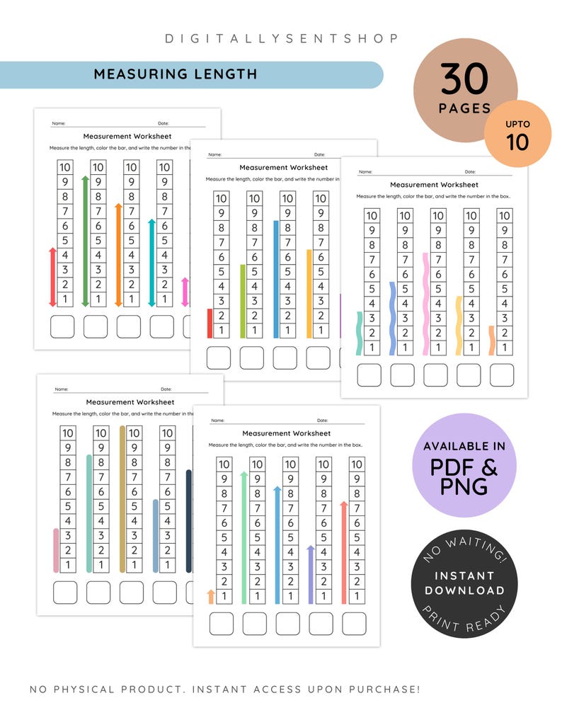 Measuring Length Worksheets PDF + PNG | 150 Problems | Compare ...