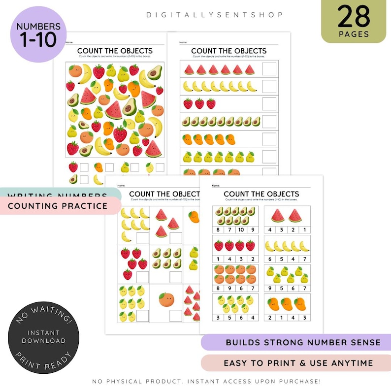 Counting Objects Worksheets | Preschool Kindergarten Math | 1 to 10 ...