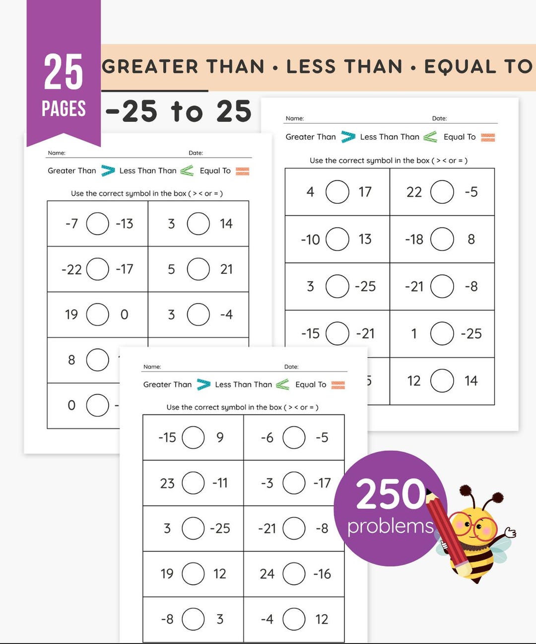 Greater Than Less Than Equal to Worksheets | 25 Page Math Practice Pack ...
