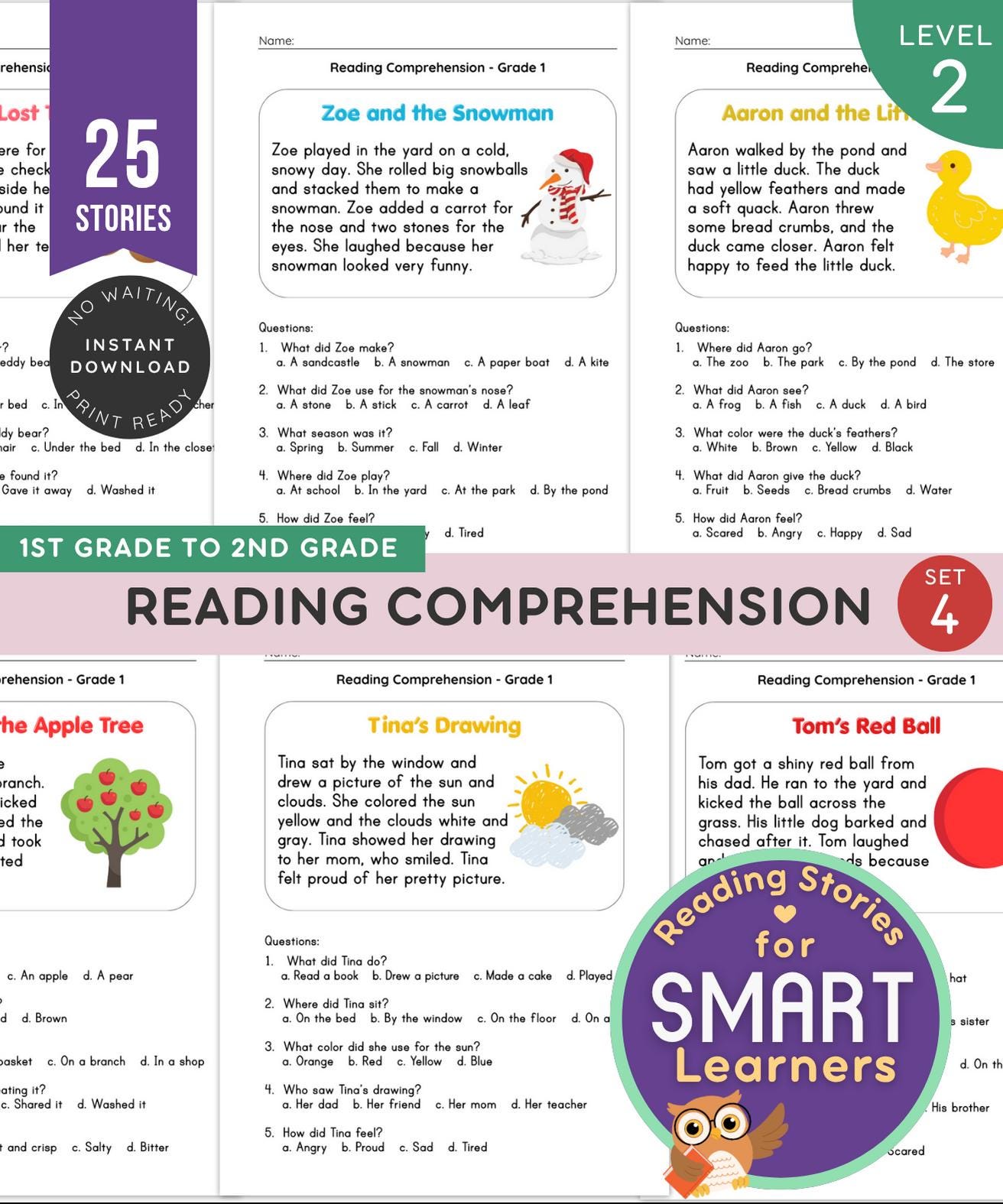 Reading Comprehension Grade 1 Set 4 | 25 Short Stories for Kids ...