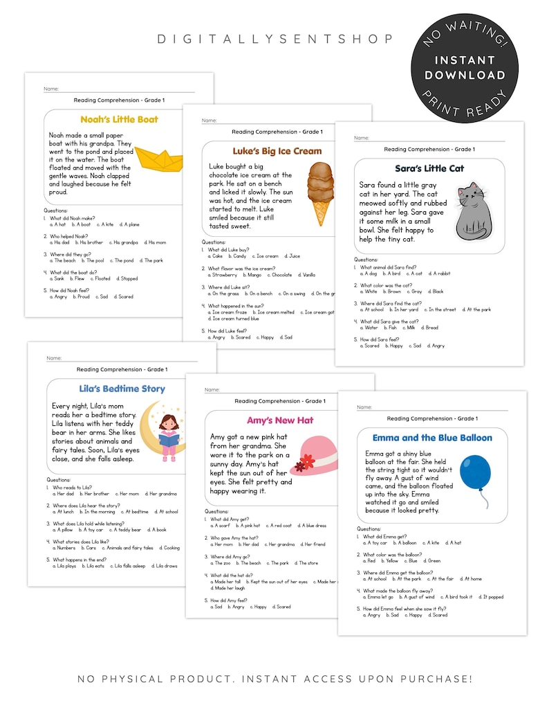 125 Short Stories for Grade 1 | Reading Comprehension Bundle PDF & PNG ...