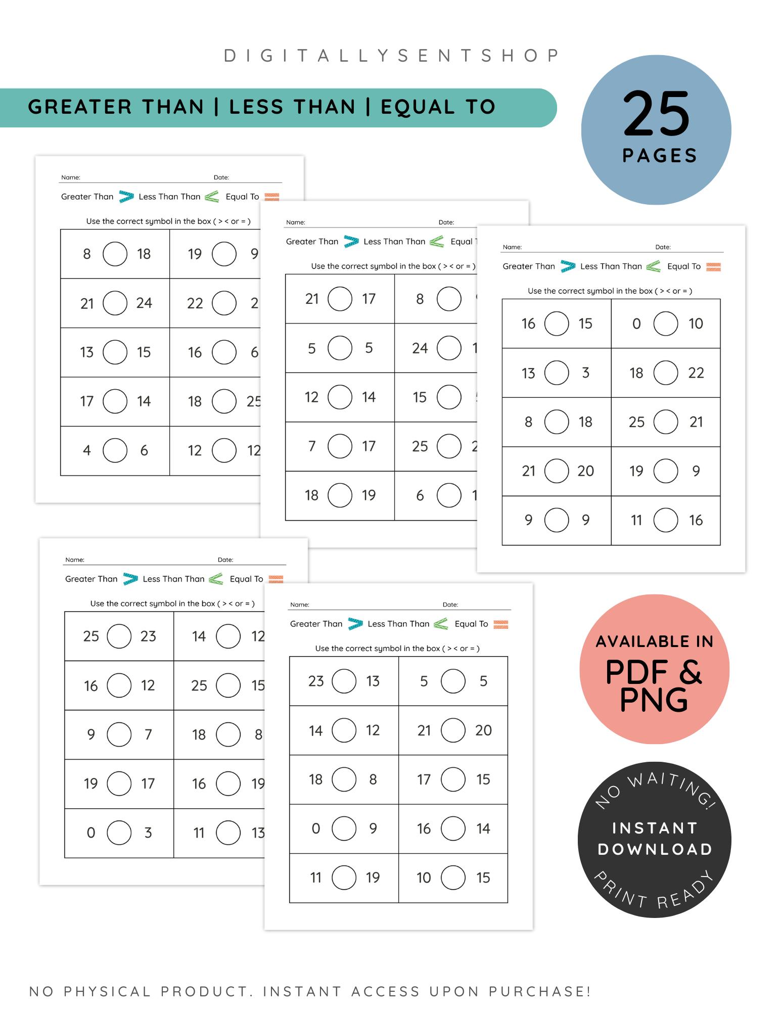 Greater Than Less Than Equal to Worksheets | 25 Page Math Practice Pack ...