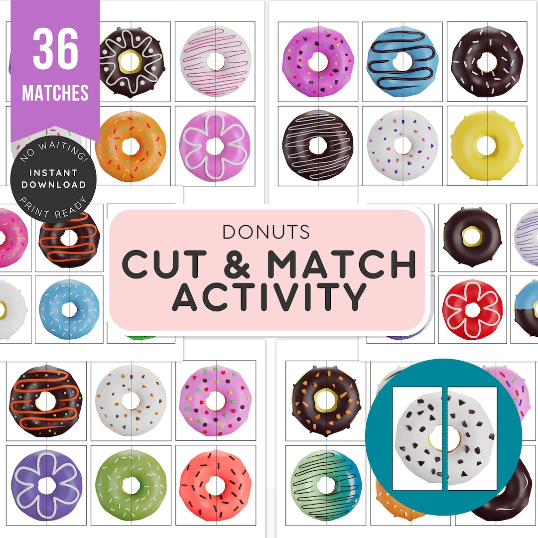Printable Donuts Matching Game – 36 Toddler Puzzle, Preschool Binder ...