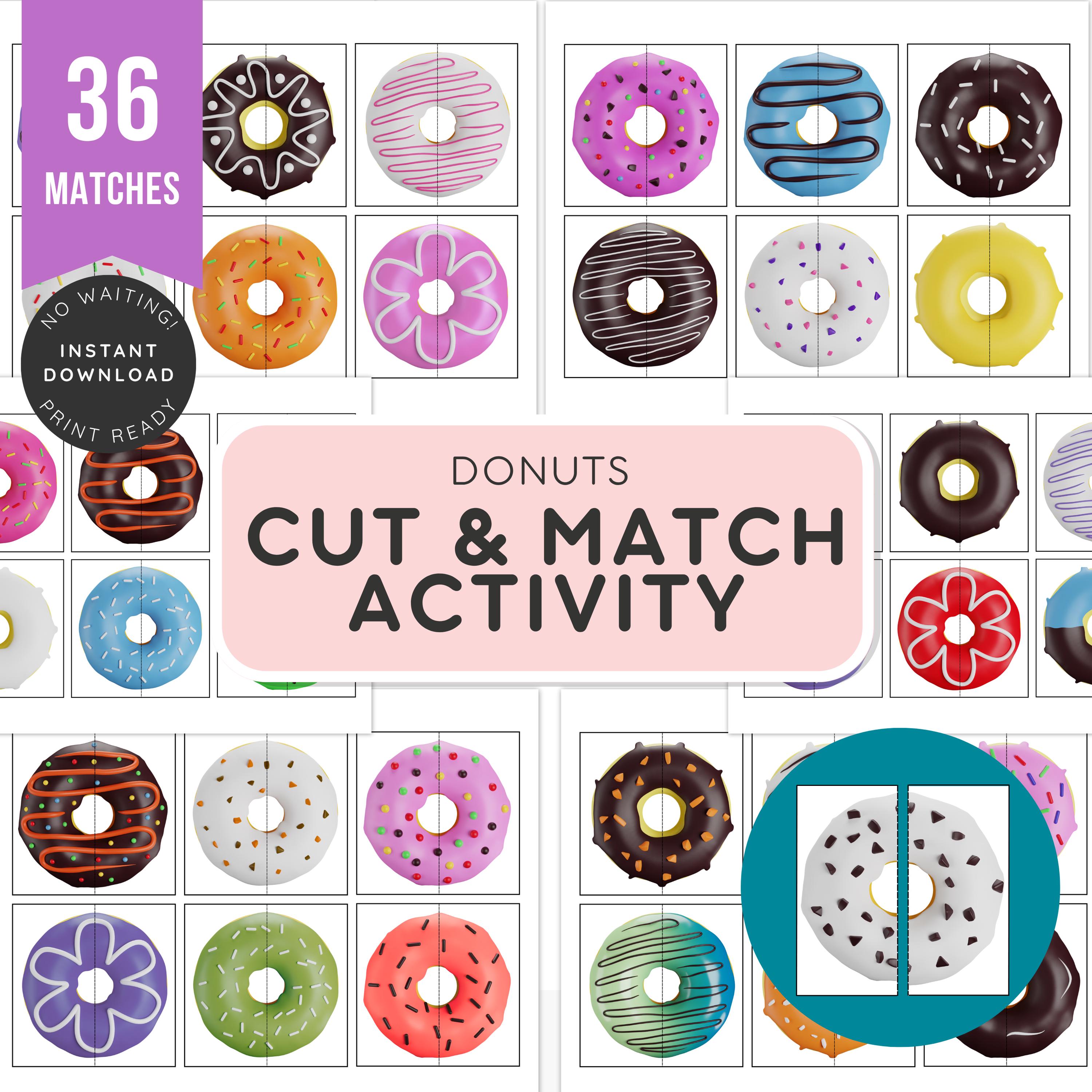 Printable Donuts Matching Game – 36 Toddler Puzzle, Preschool Binder ...