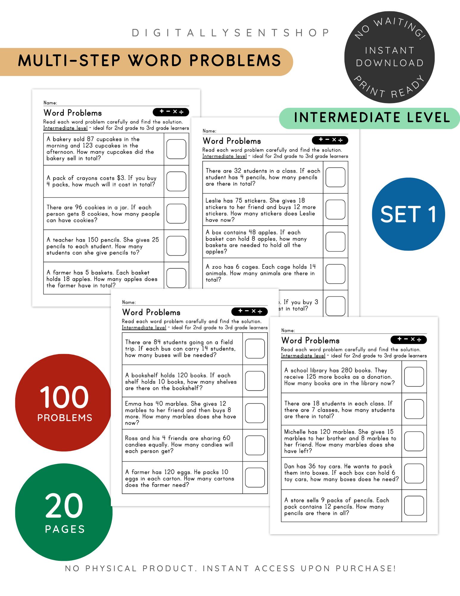100 Math Word Problems Worksheets | 2nd & 3rd Grade | Addition ...