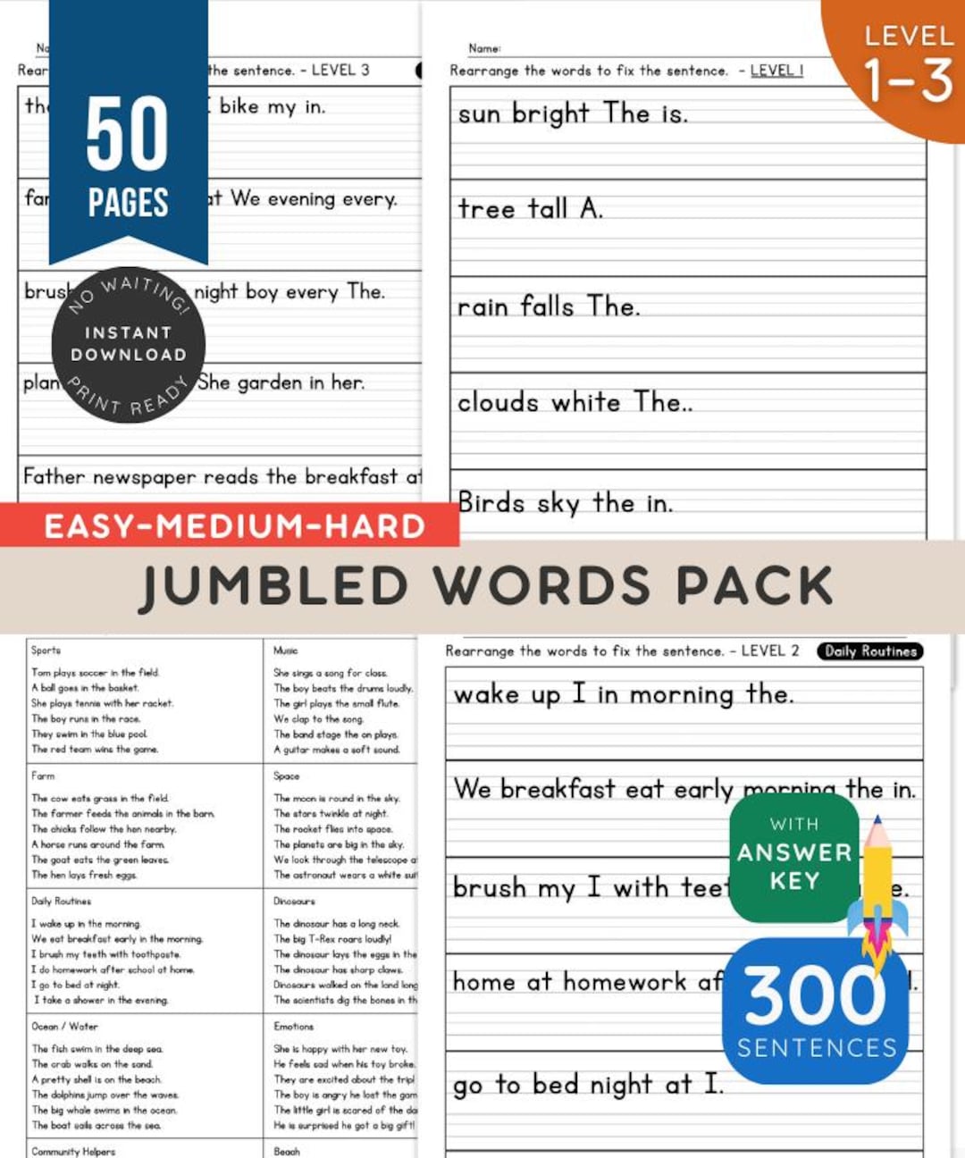 Sentence Building Worksheets | Jumbled Word Activities & Handwriting ...