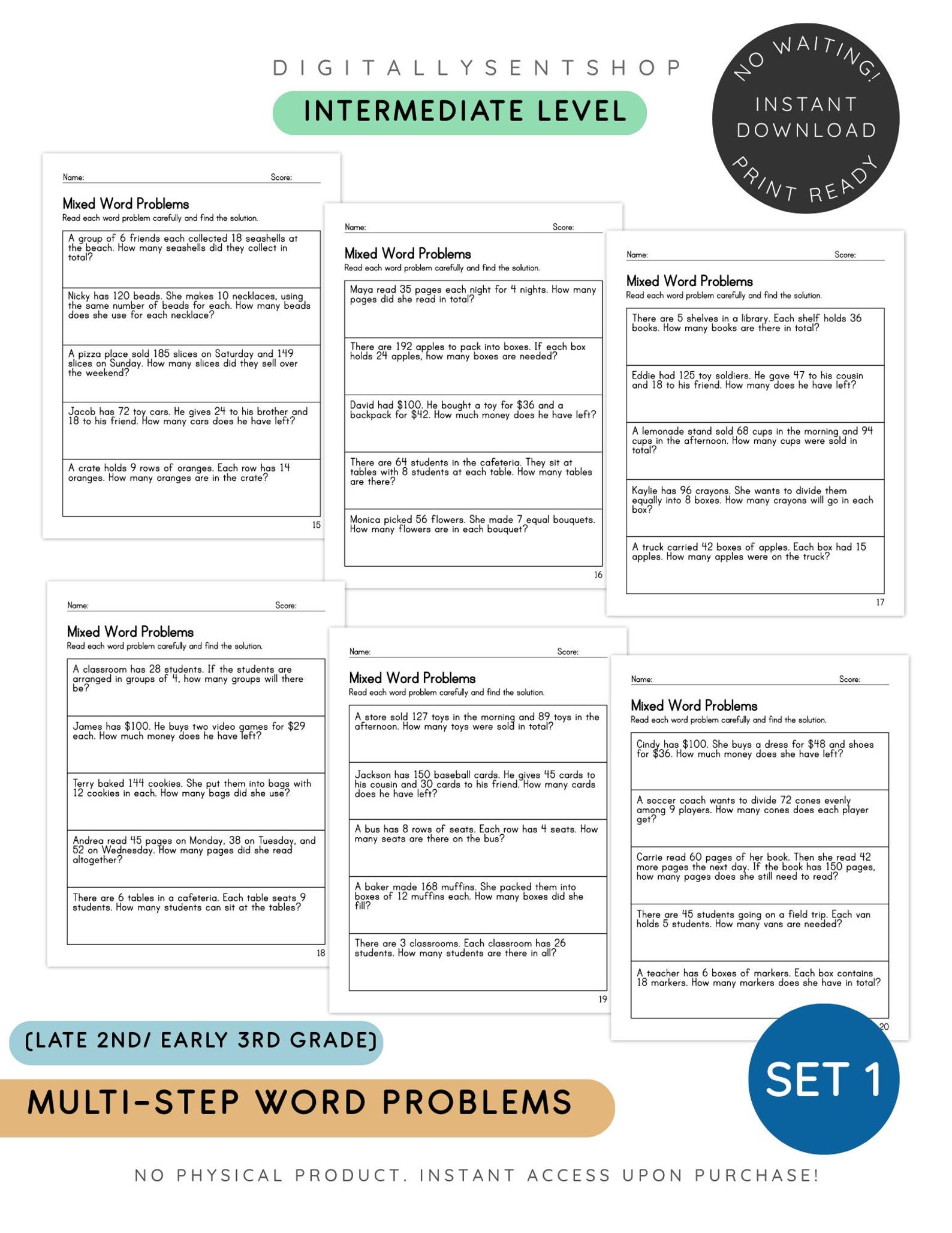 100 Math Word Problems Worksheets - Alternative Layout | 2nd & 3rd ...
