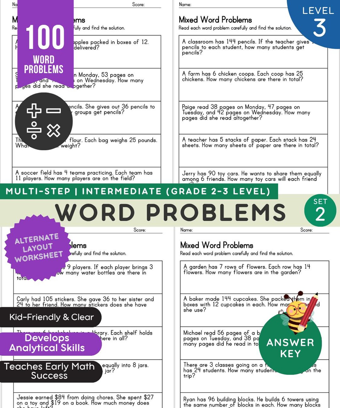 100 Math Word Problems Worksheets Set 2 - Alternative Layout | Addition ...