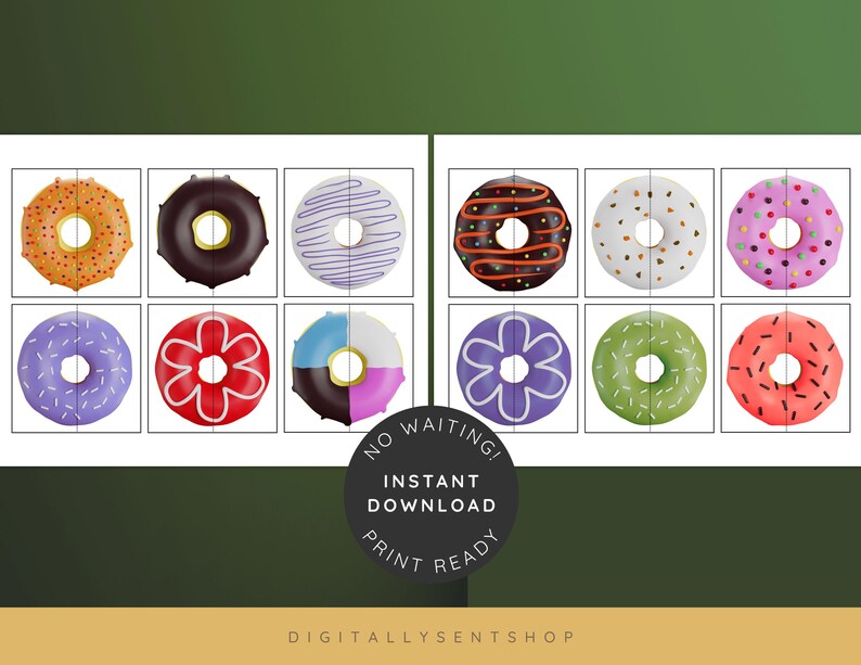 Printable Donuts Matching Game – 36 Toddler Puzzle, Preschool Binder ...