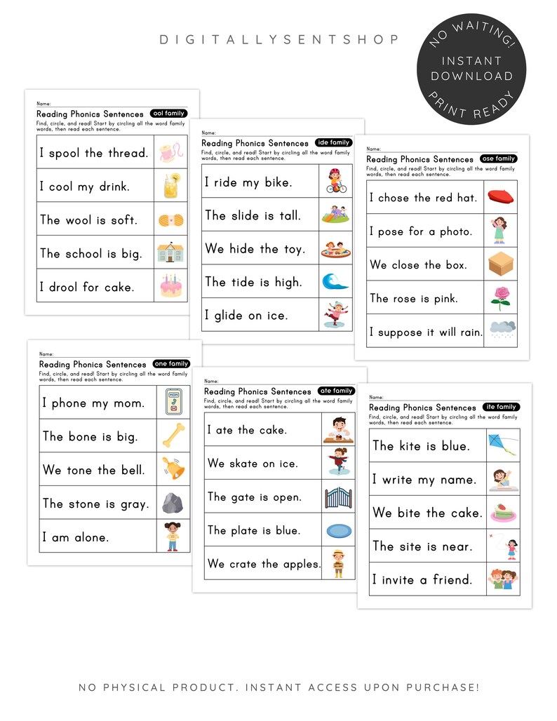 250 Learn to Read CVC Word Family Sentences Workbook, Phonics Sentences ...