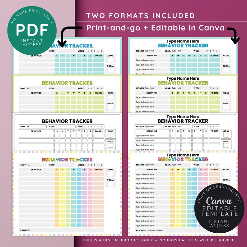 Printable & Editable Behavior Chart for Kids | Kids Reward Chart ...