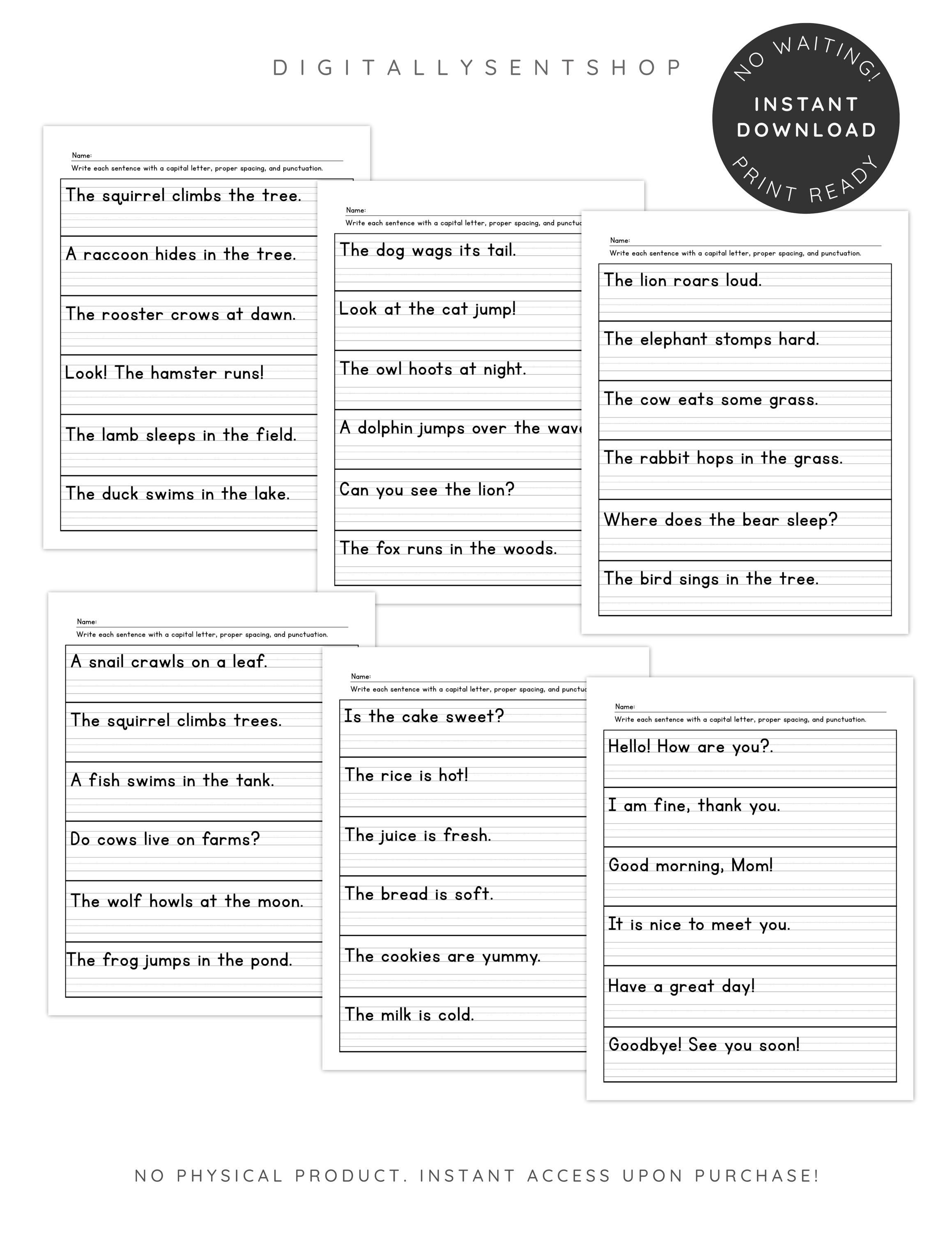 450 Sentence Writing Worksheets Bundle | Handwriting Practice for ...