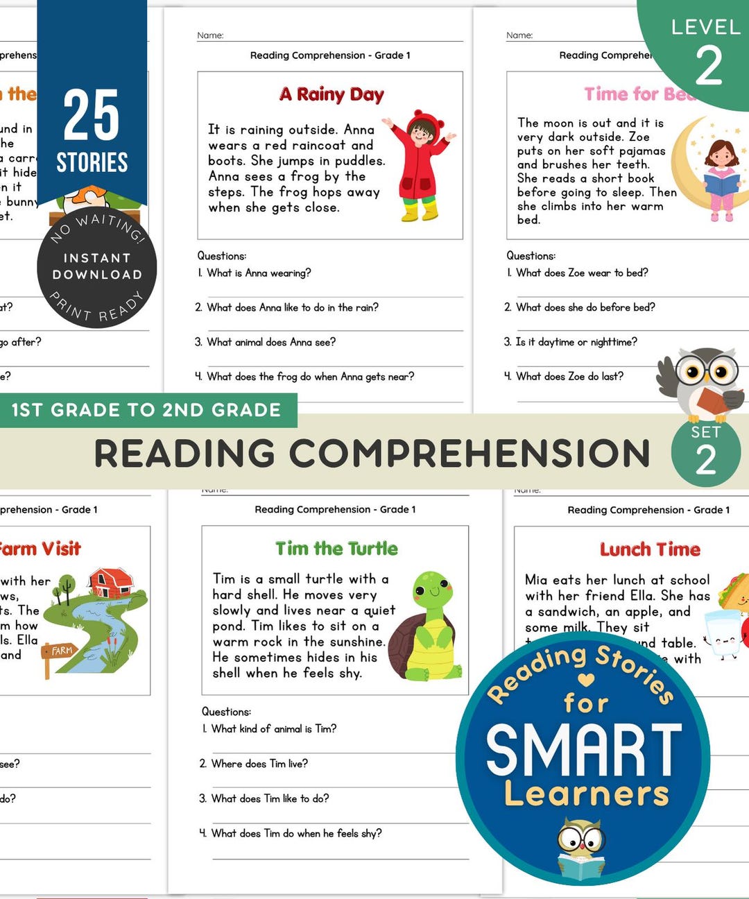 Reading Comprehension Grade 1 Set 2 | 25 Short Stories for Kids ...