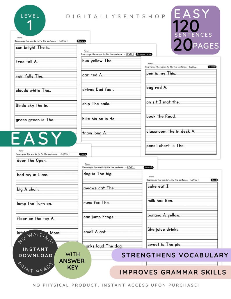 Sentence Building Worksheets | Jumbled Word Activities & Handwriting ...