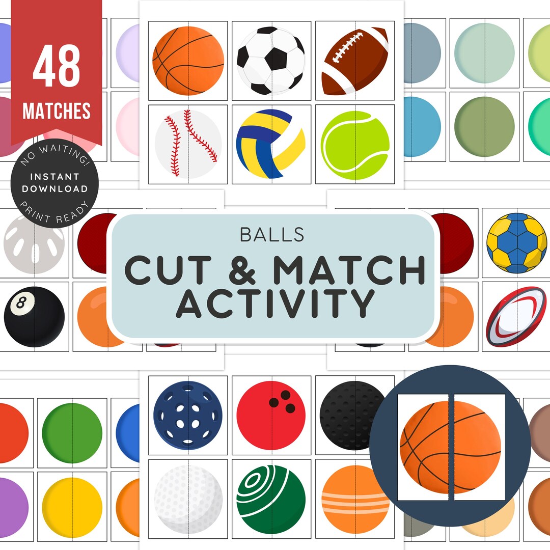 Sports Balls Cut and Match Puzzle: Montessori Toddler Game (PDF ...