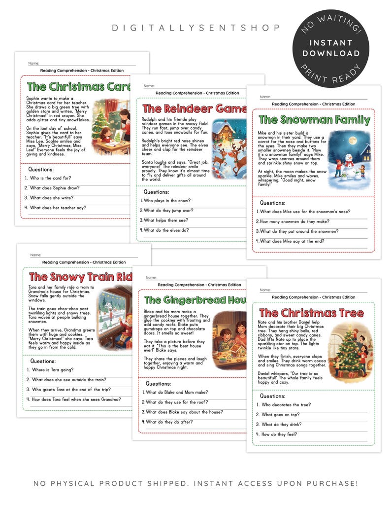 Christmas Reading Comprehension | 25 Short Xmas Stories | Reading ...