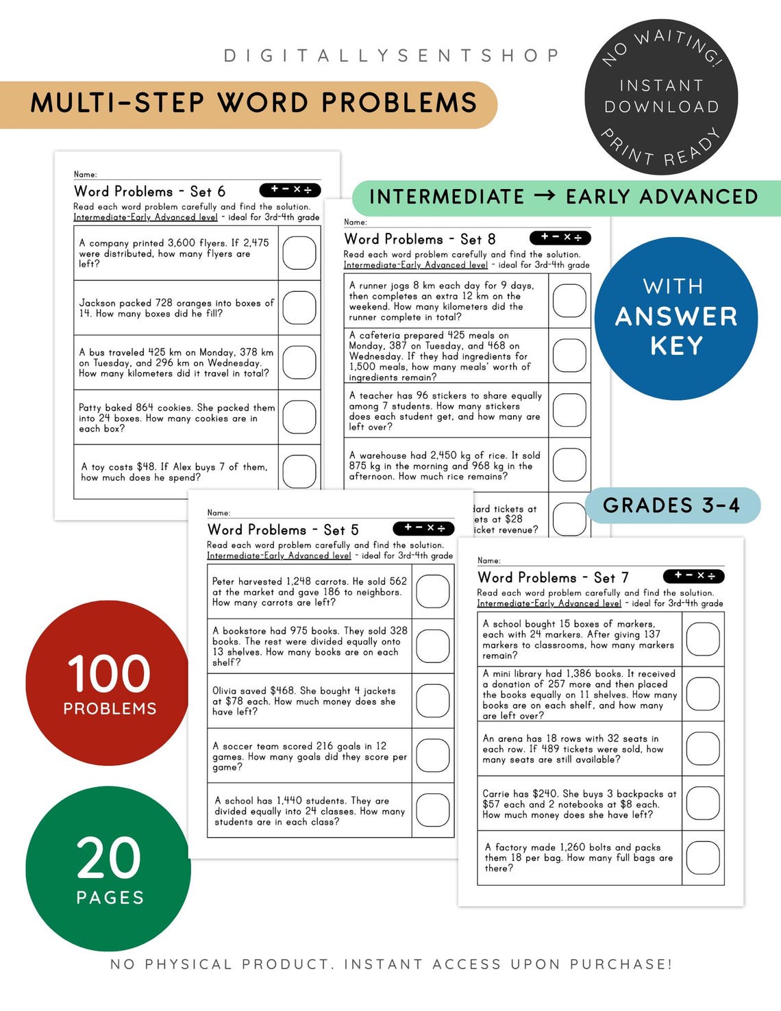 Intermediate to Early Advanced Math Word Problems | 100 Problems ...