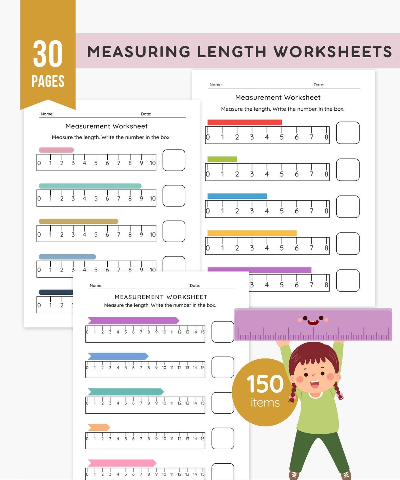 Measuring Length Worksheets PDF + PNG | 150 Problems | Compare ...
