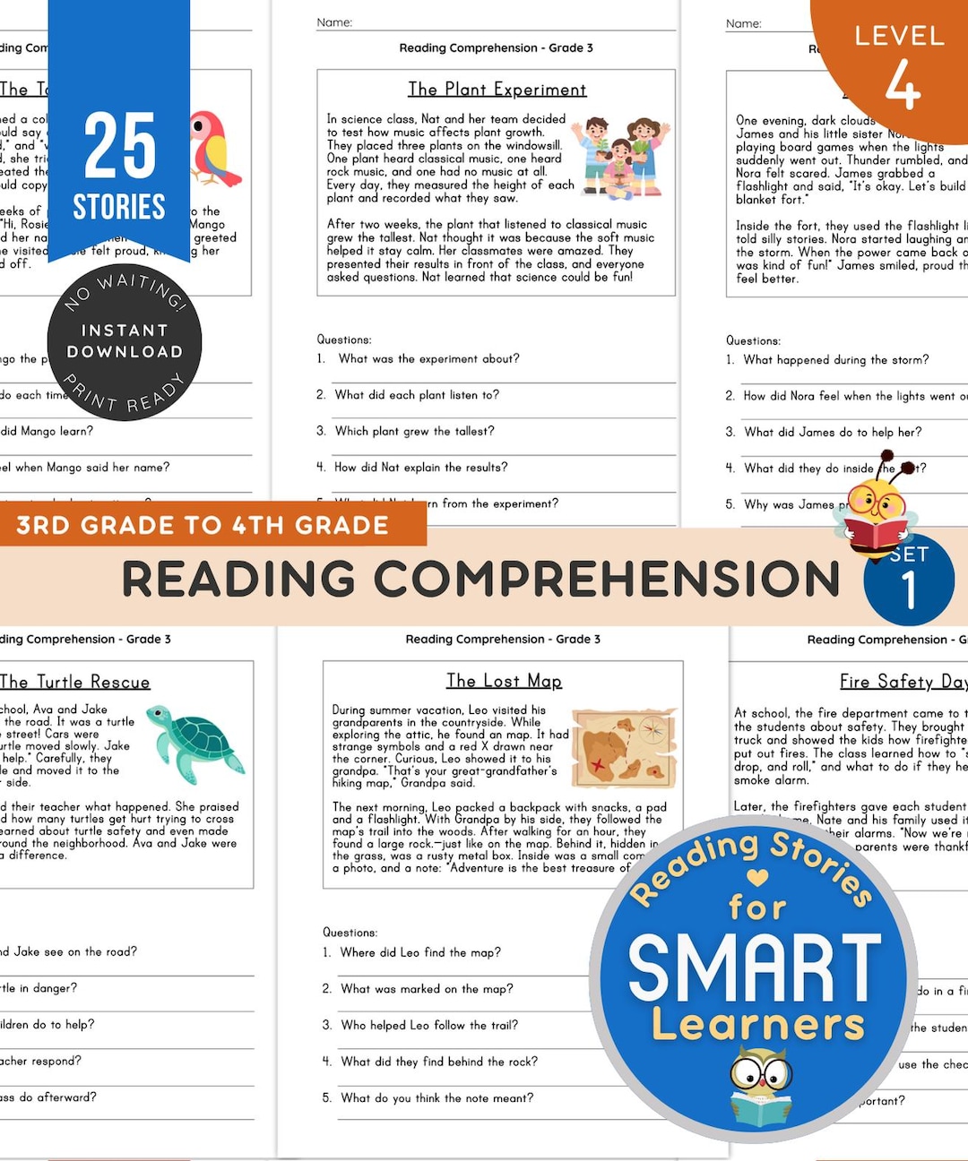 Reading Comprehension Grade 3 Set 1 | 25 Short Stories for Kids ...
