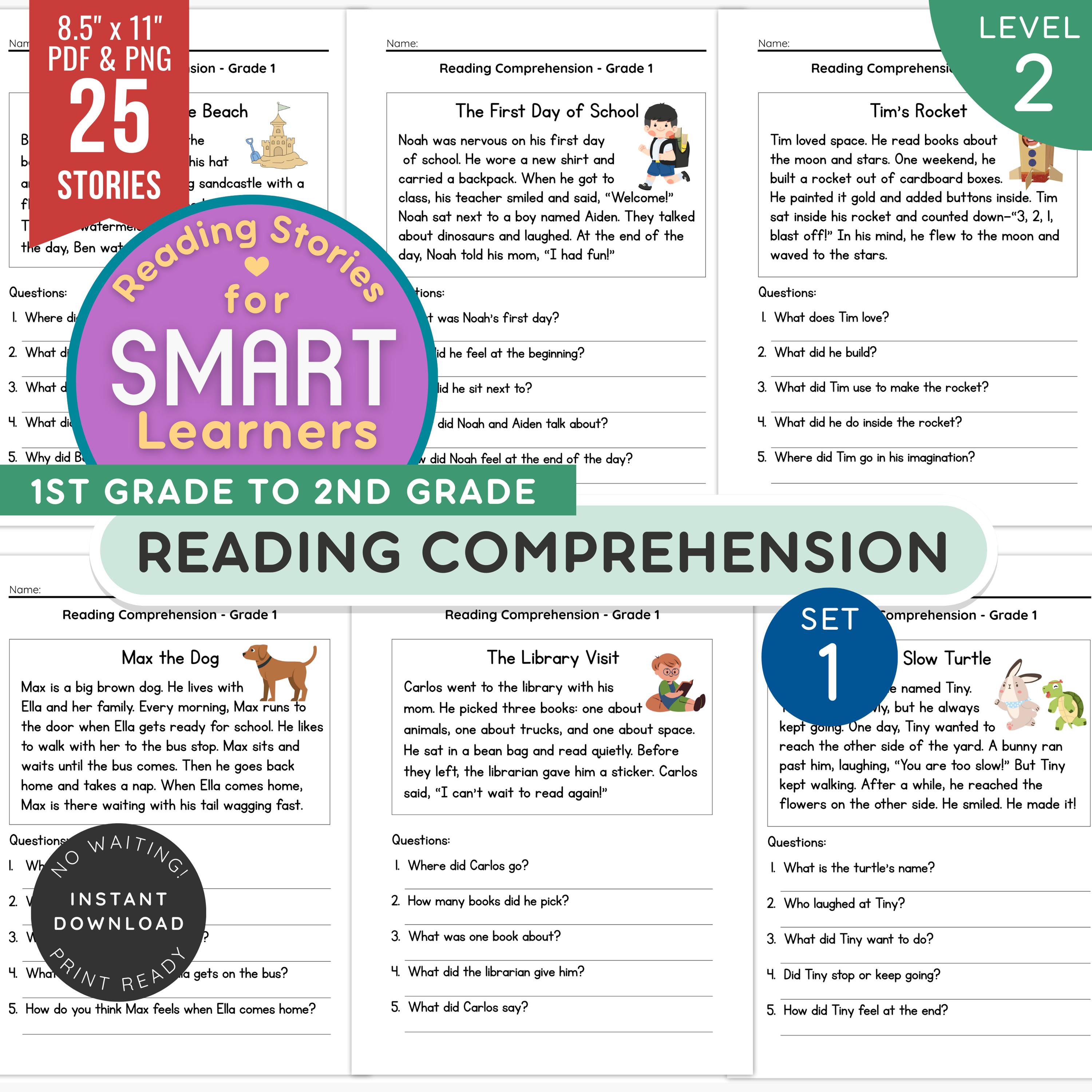 125 Short Stories for Grade 1 | Reading Comprehension Bundle PDF & PNG ...