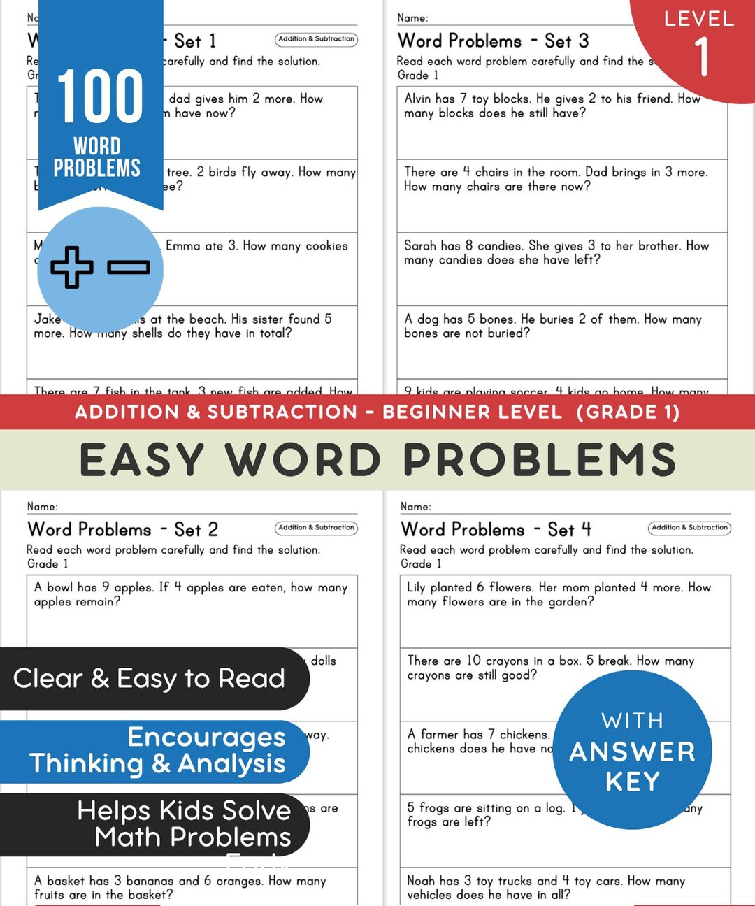 Easy Addition and Subtraction Word Problems Worksheets | Easy Math ...