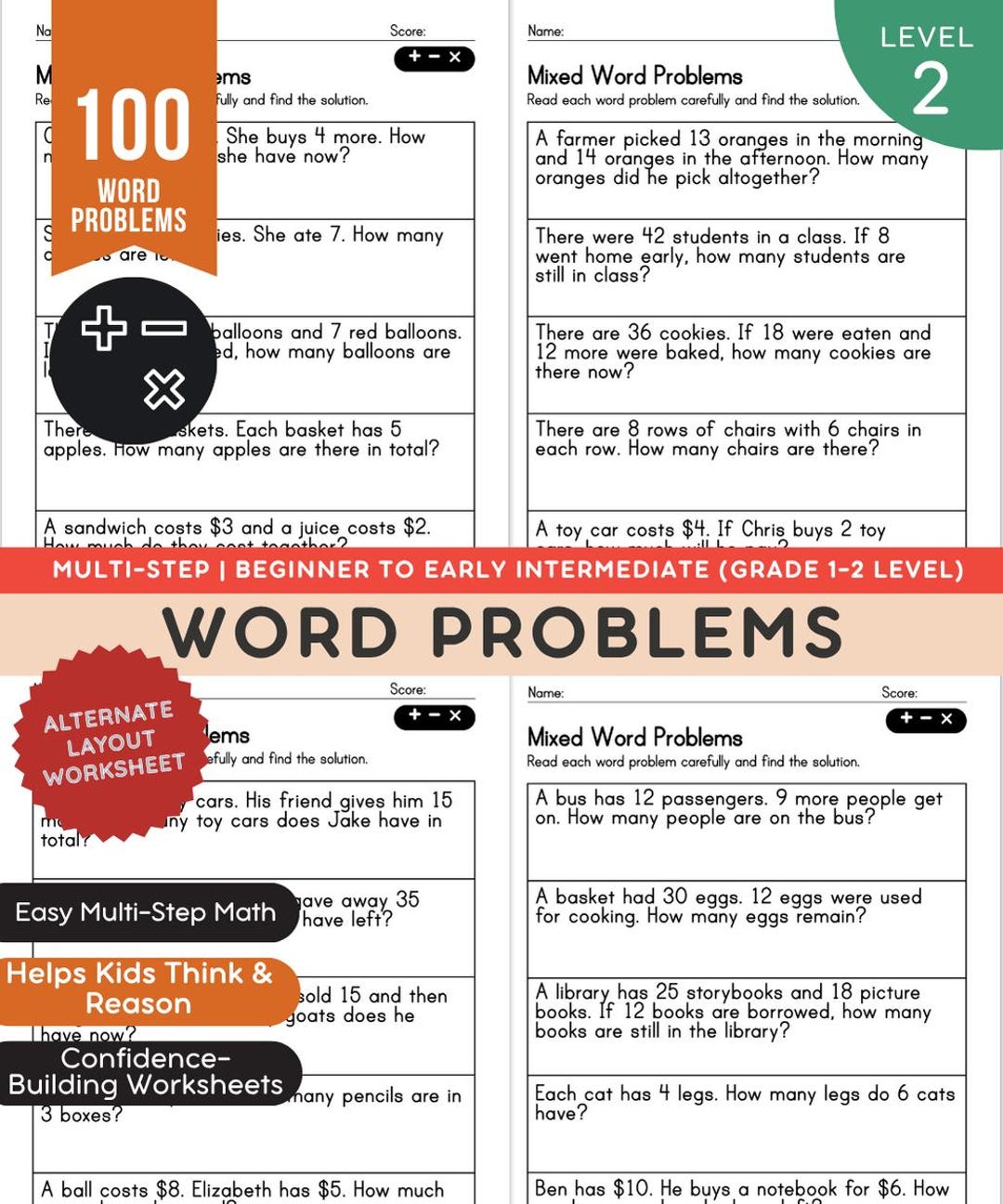 Math Word Problems Worksheets - Alternative Layout | Addition ...