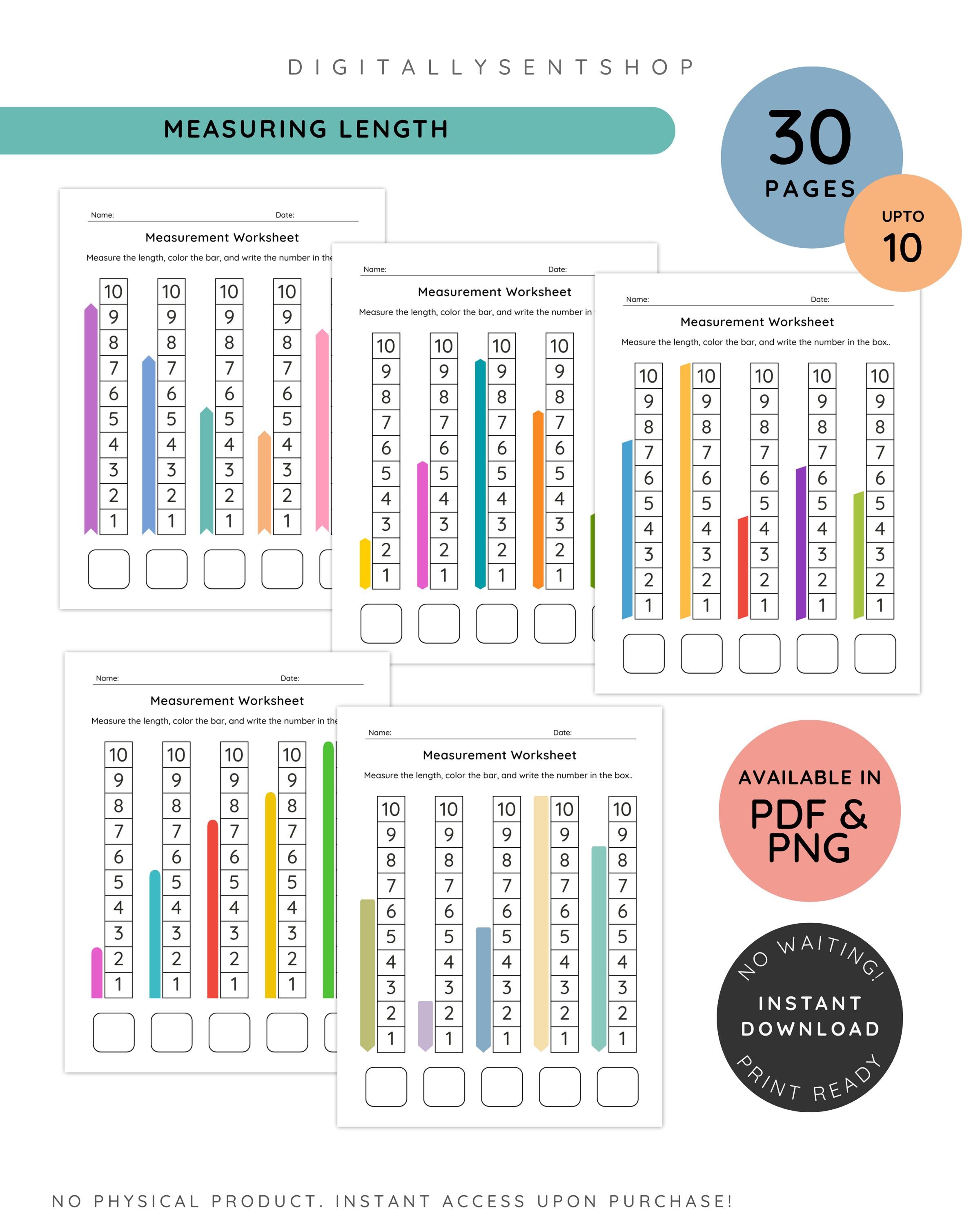 Measuring Length Worksheets PDF + PNG | 150 Problems | Compare ...
