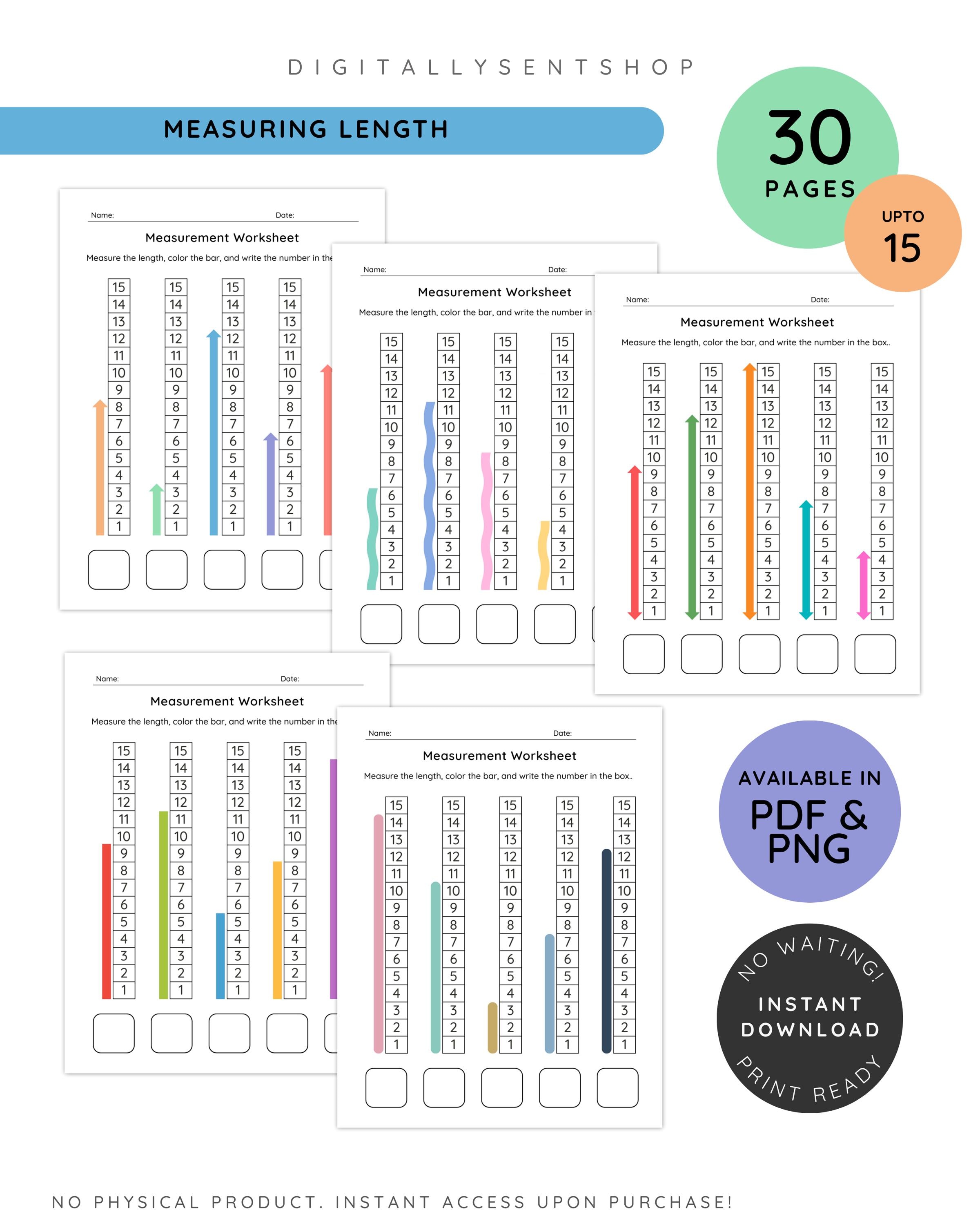 Measuring Length Worksheets PDF + PNG | 150 Problems | Compare ...