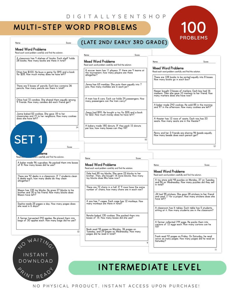 100 Math Word Problems Worksheets - Alternative Layout | 2nd & 3rd ...