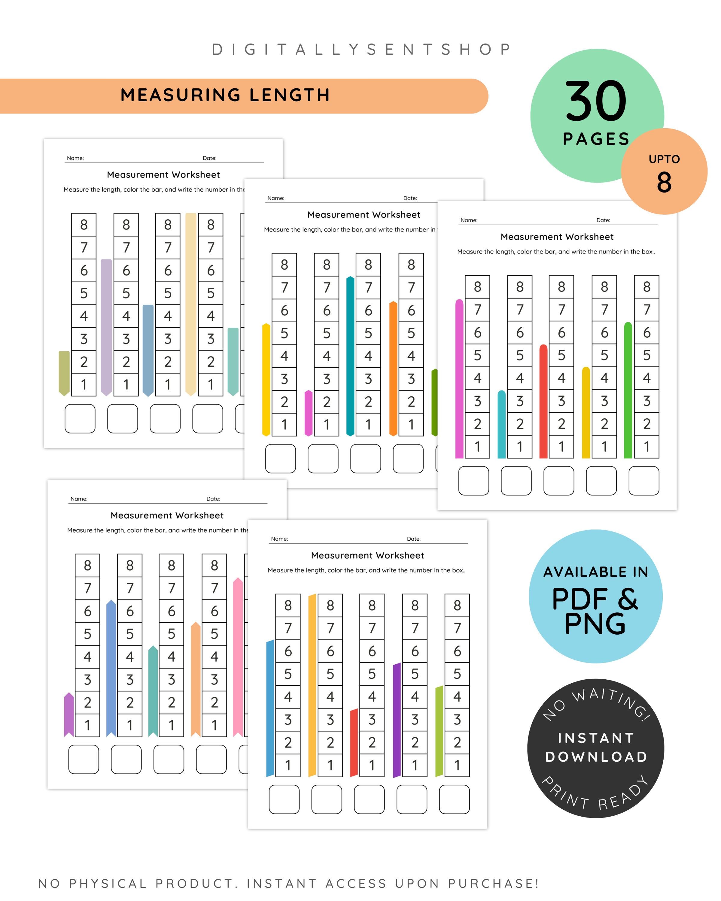 Measuring Length Worksheets PDF + PNG | 150 Problems | Compare ...