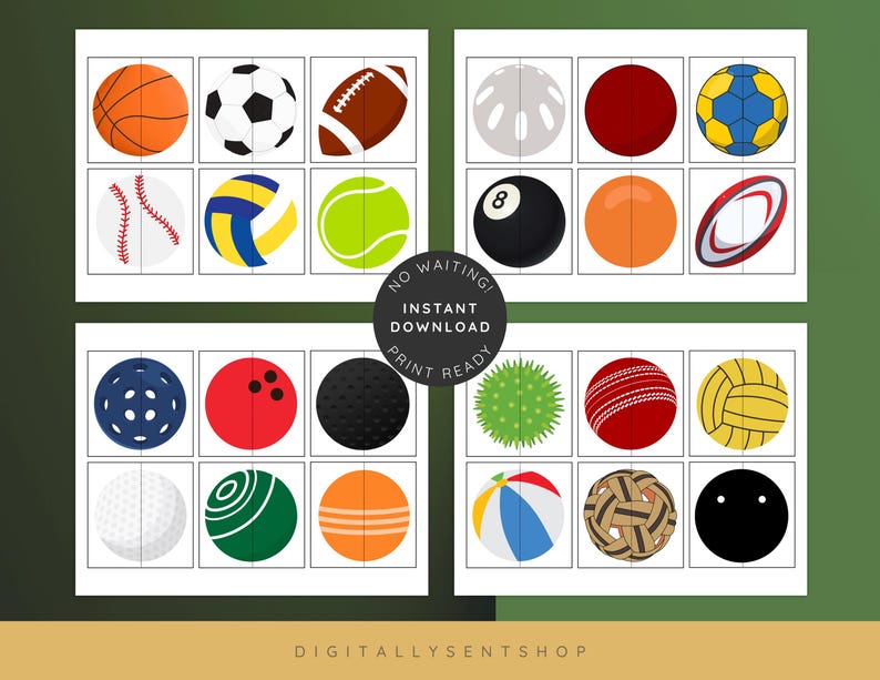 Sports Balls Cut and Match Puzzle: Montessori Toddler Game (PDF ...