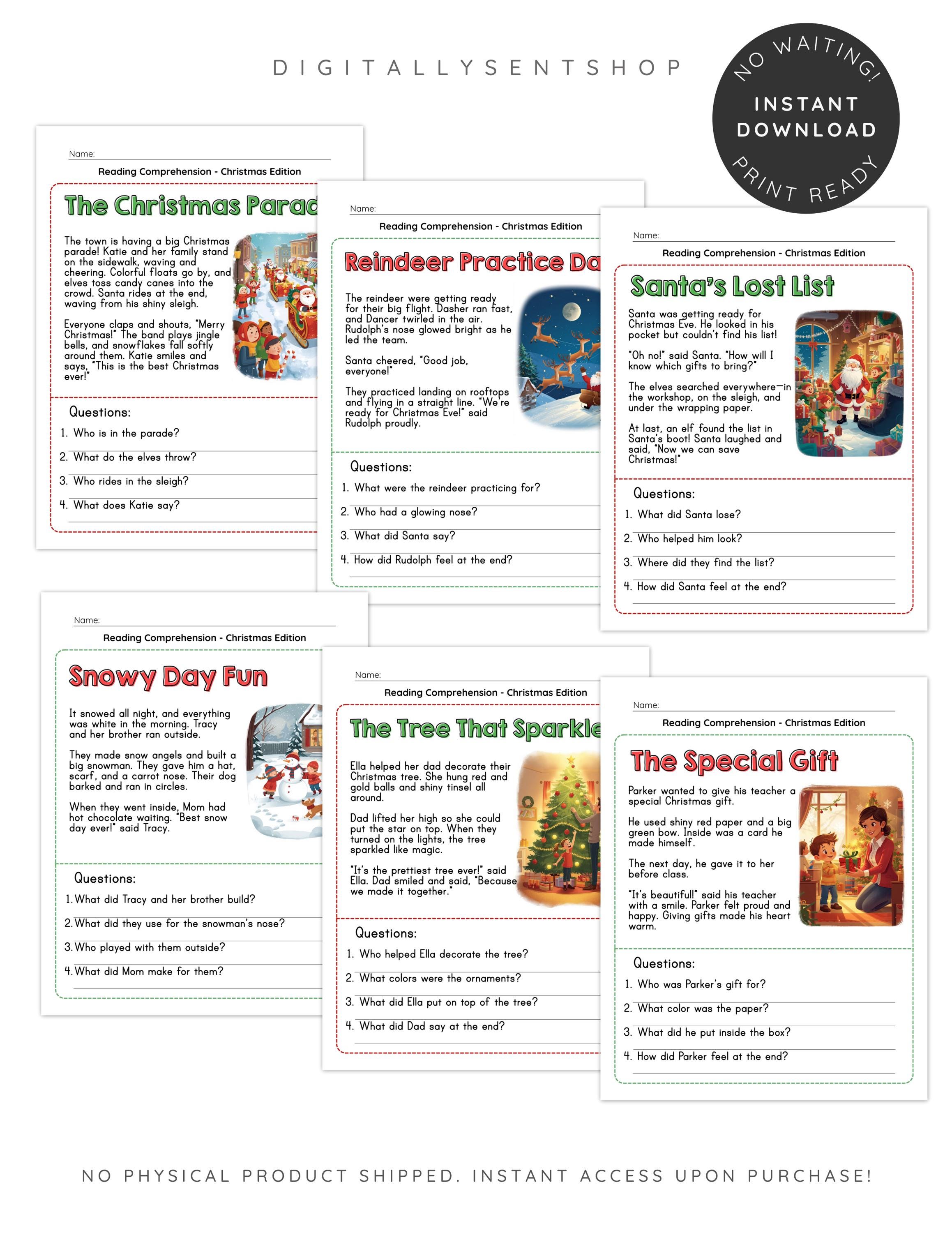 Christmas Reading Comprehension | 25 Short Xmas Stories | Reading ...